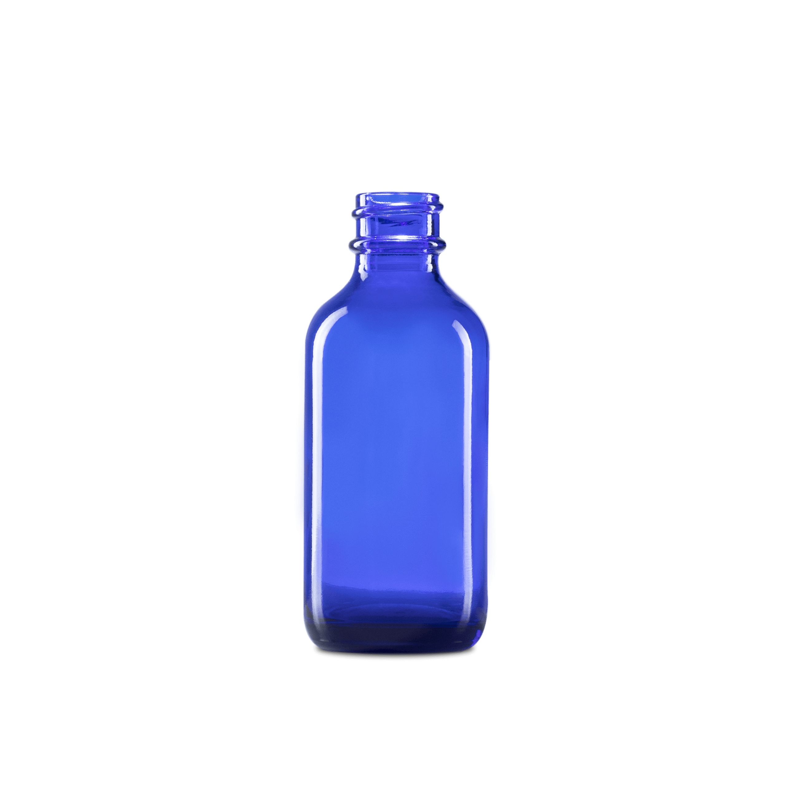 2 oz Blue Glass Boston Round Bottle 20-400 Neck Finish - 24 Pack