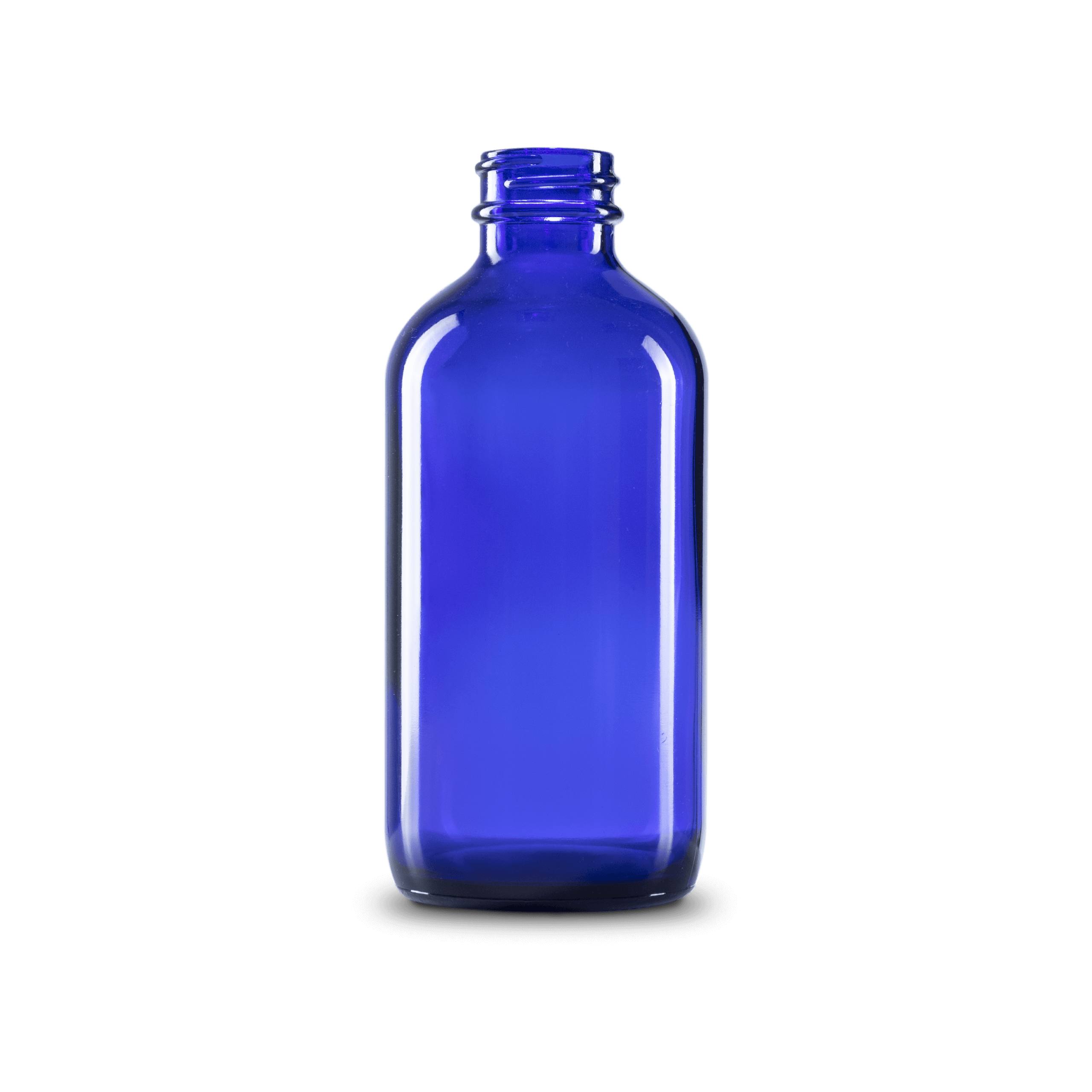 8 oz Blue Glass Boston Round Bottle 28-400 Neck Finish - 6 Pack