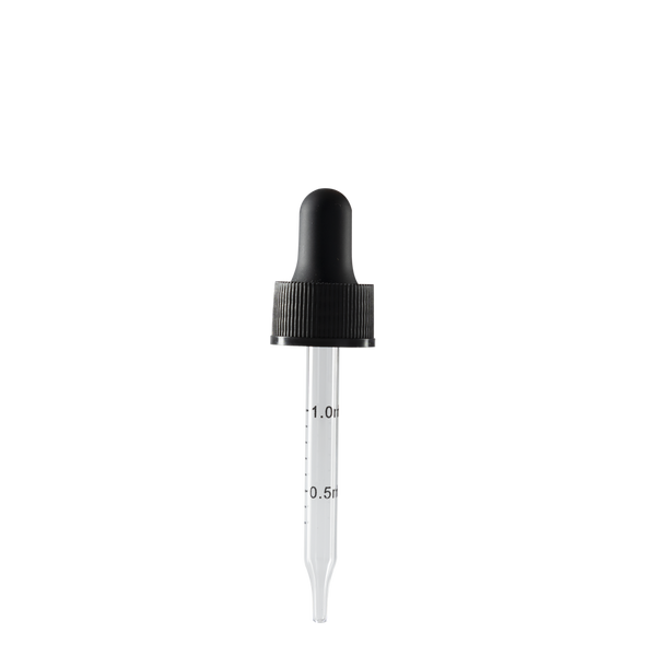 20-400 Black Dropper w/Glass Pipette 75mm | The Bottle Depot