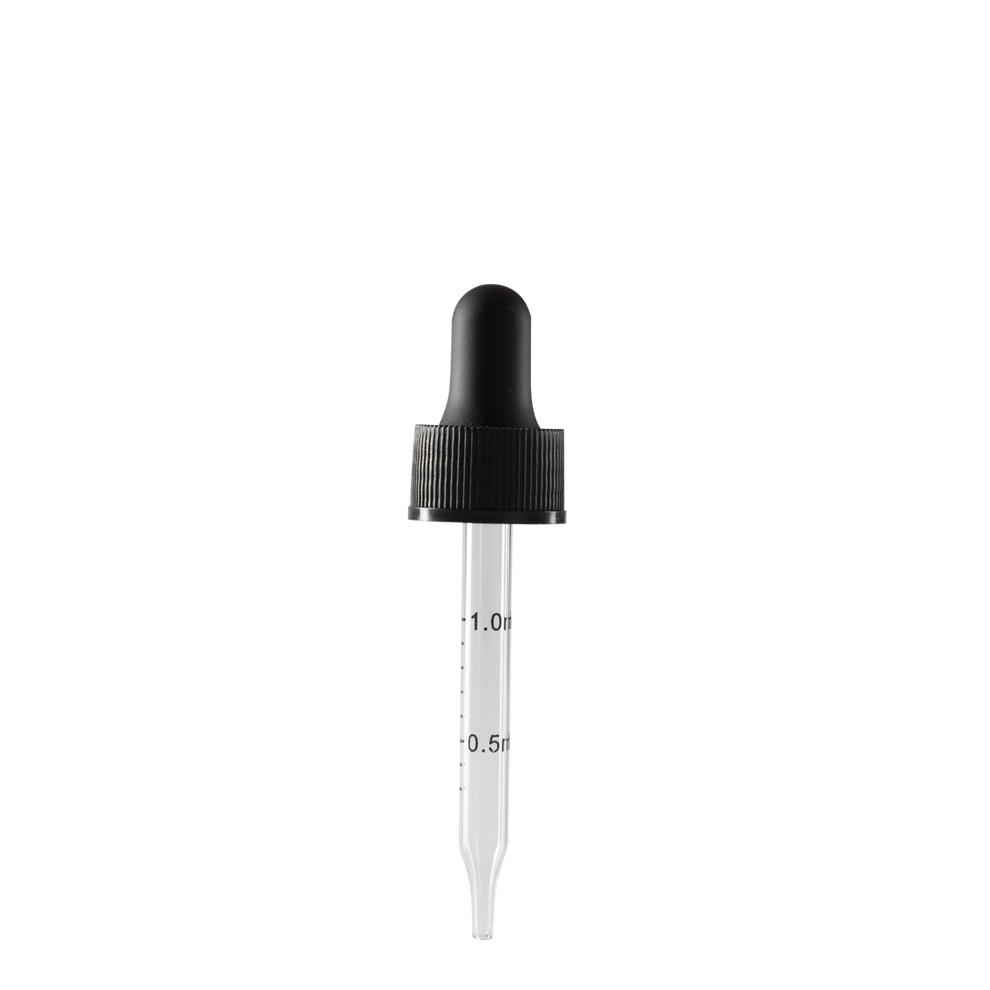 20-400 Black Dropper w/Glass Pipette 75mm | The Bottle Depot